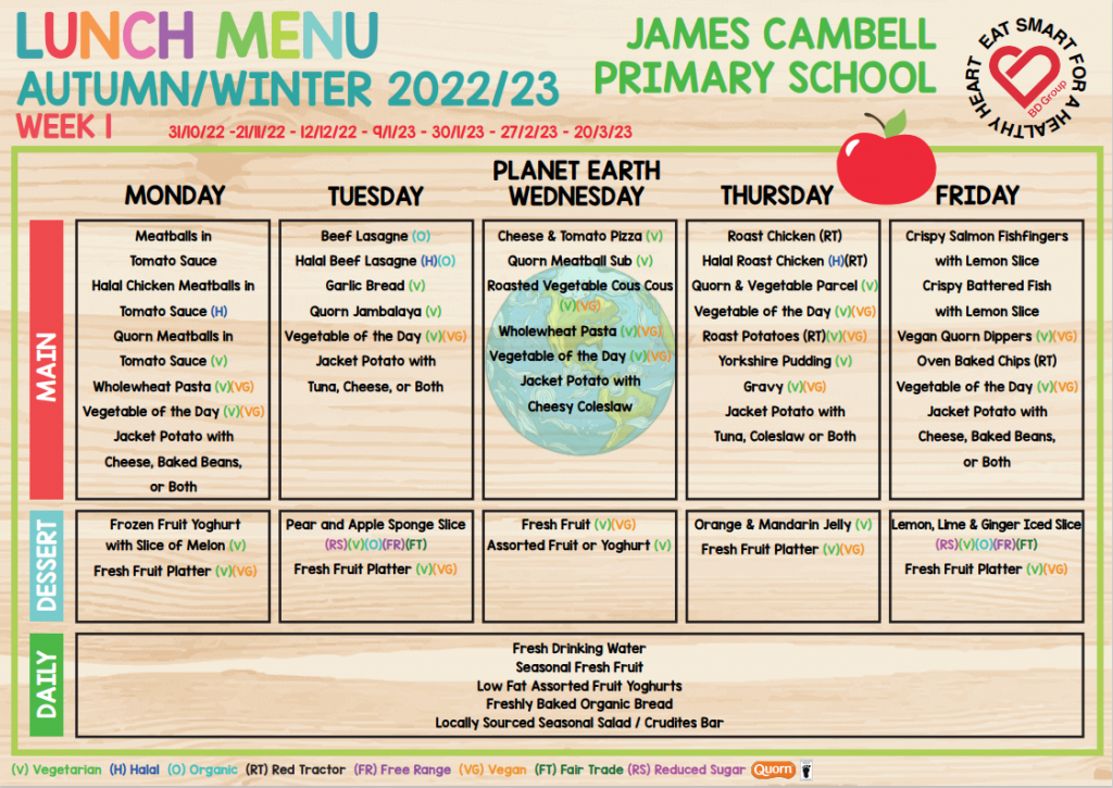 James Cambell Primary School » SCHOOL DINNER MENU